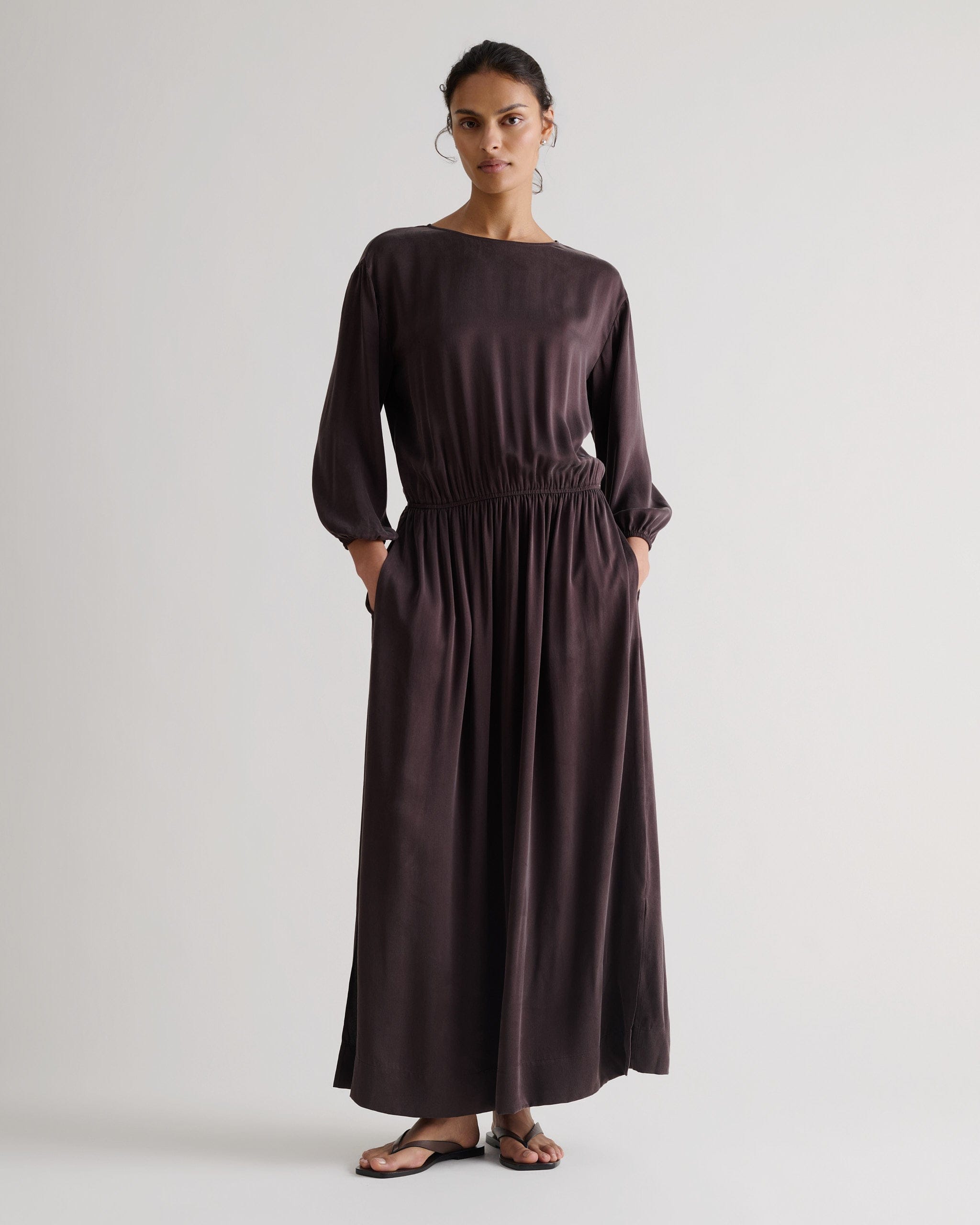 Women's Gathered Waist Easy-Silk Dress | Rise & Fall
