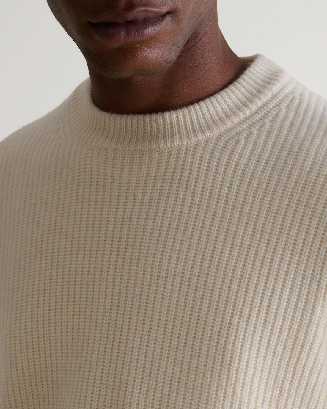 Buttermilk Cashmere Merino Fishermans Rib Crew Neck Jumper | Rise & Fall