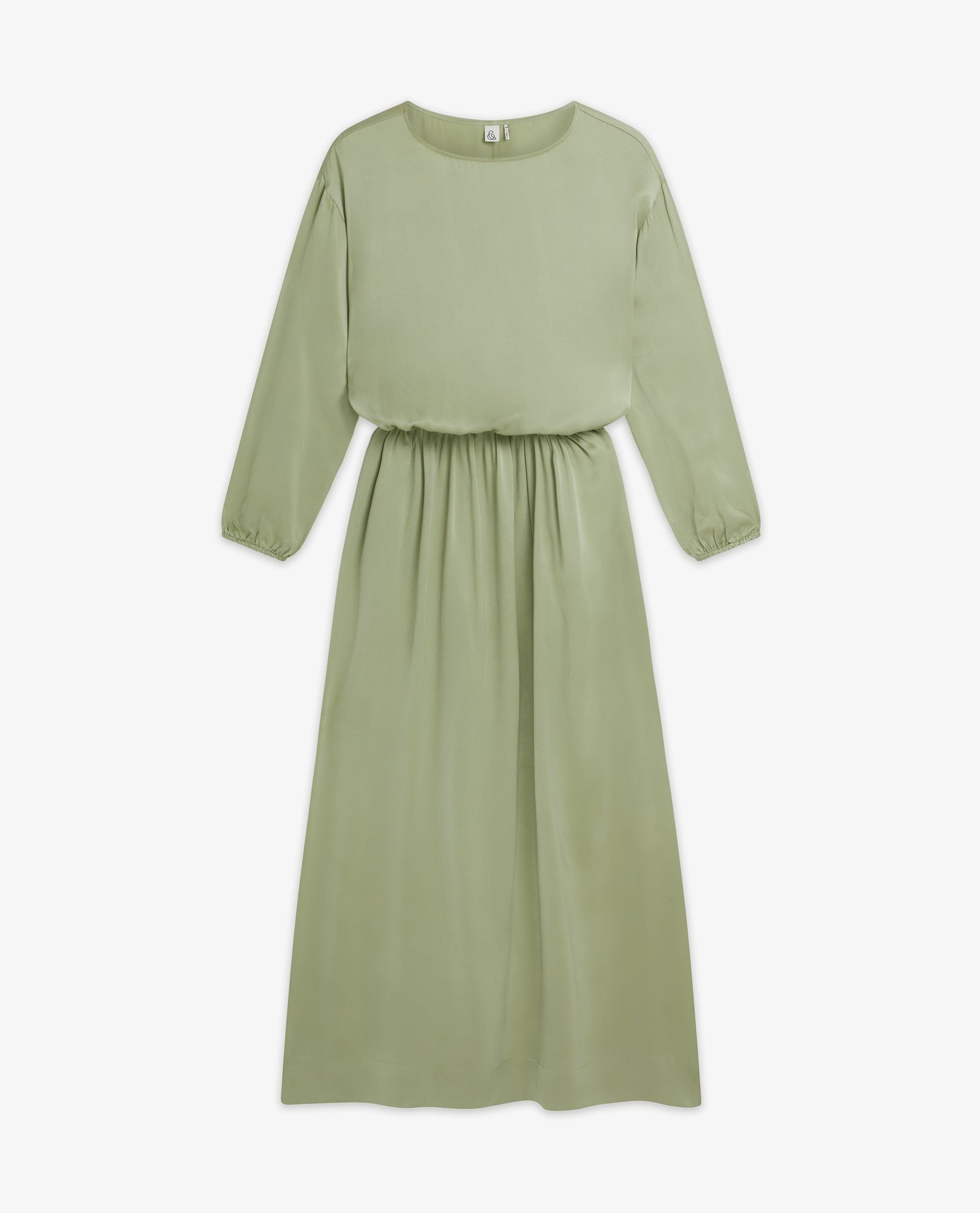 Dried Sage Gathered Waist Easy Silk Dress | Rise & Fall